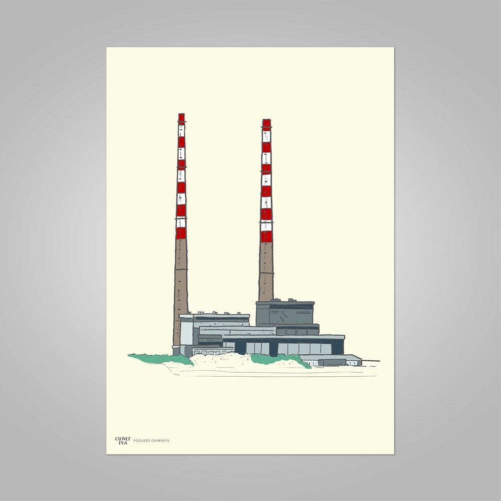 Poolbeg Chimneys Print, Colour on Cream – CloverRua